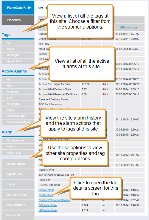 Site Properties Screen